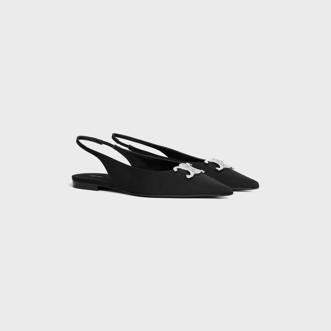 CELINE ALMA BLACK TRIOMPHE FLAT SLINGBACK IN GROS-GRAIN – Blank Room
