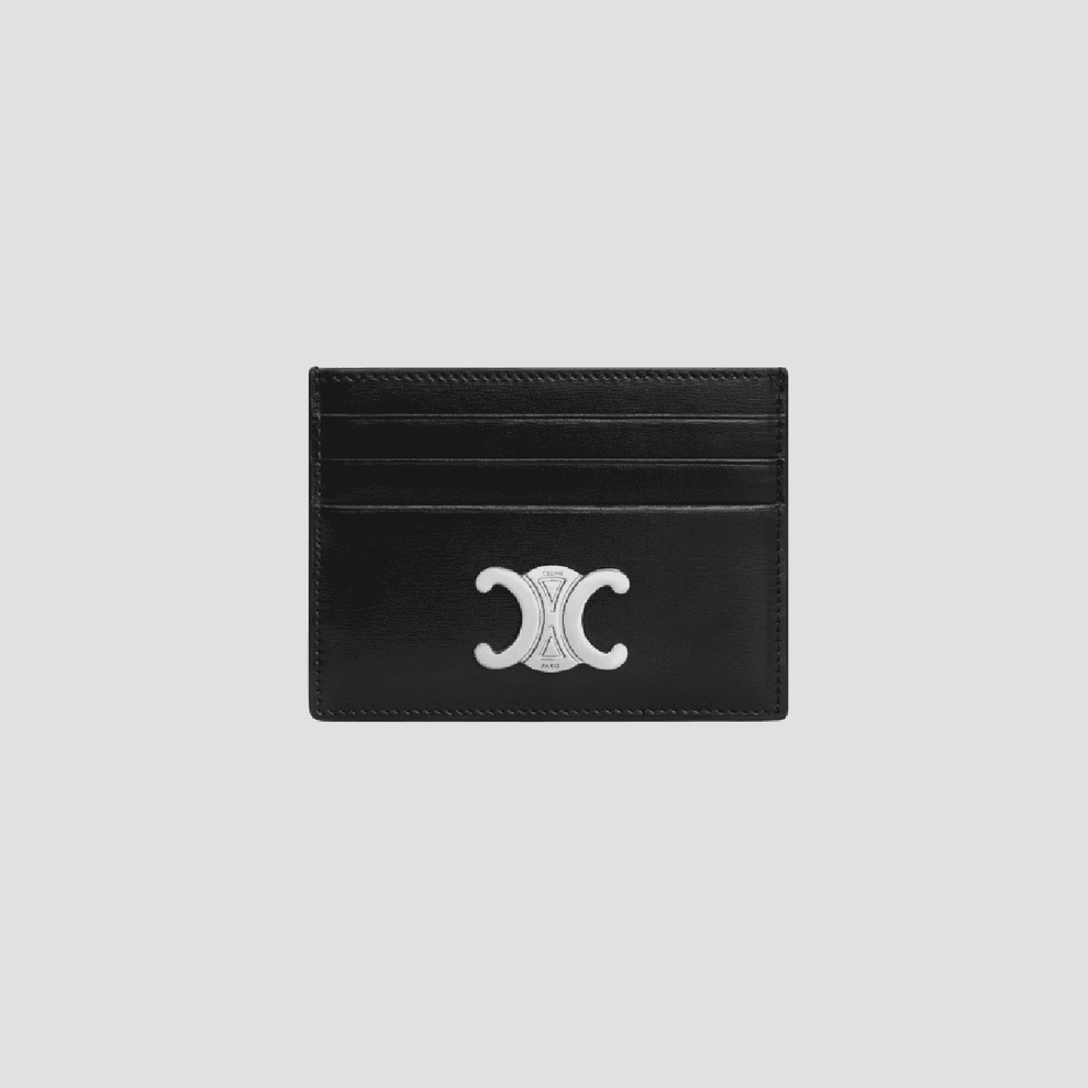 CELINE CARD HOLDER TRIOMPHE IN SHINY CALFSKIN BLACK SILVER – Blank Room