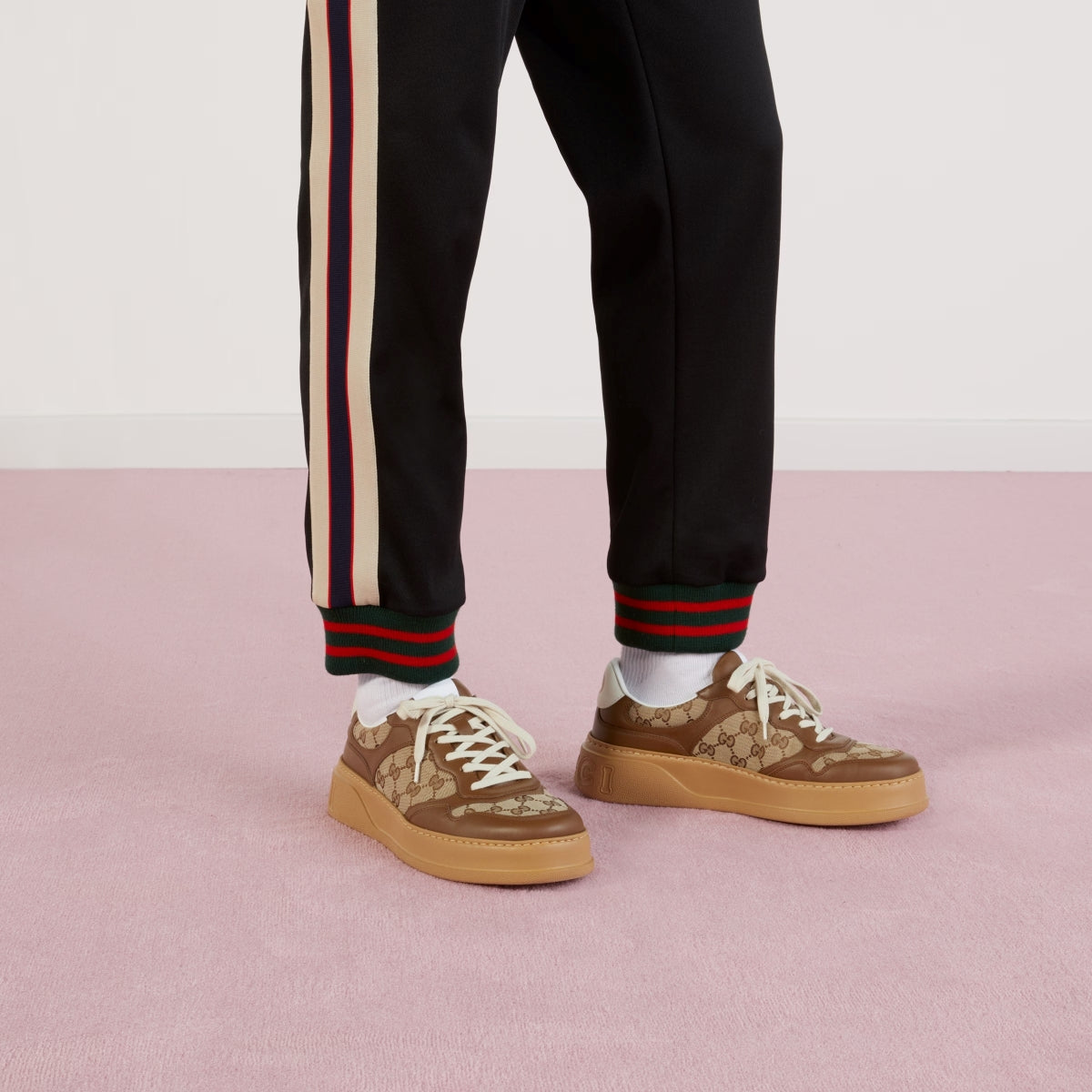 GUCCI GG TRAINER CHUNKY SNEAKER IN BROWN LEATHER AND CANVAS – Blank Room