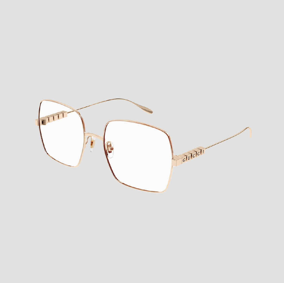 Gucci GG1434O 002 Lettering Logo Eyeglasses Rose Gold – Blank Room