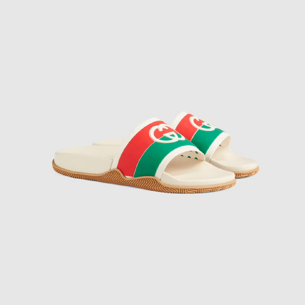 GUCCI INTERLOCKING G SLIDE SANDAL IN CREAM – Blank Room