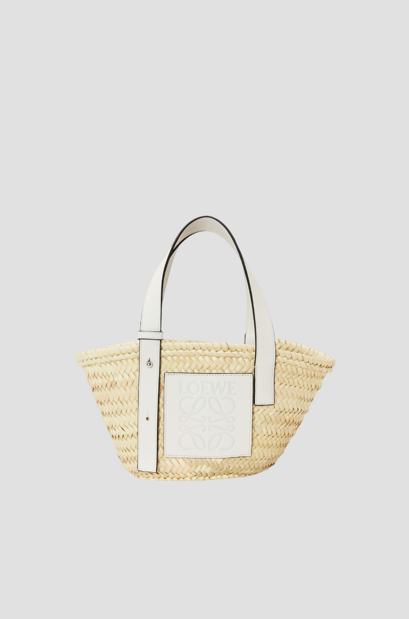 Loewe Small Basket Bag in White Palm Leaf and Calfskin – Blank Room