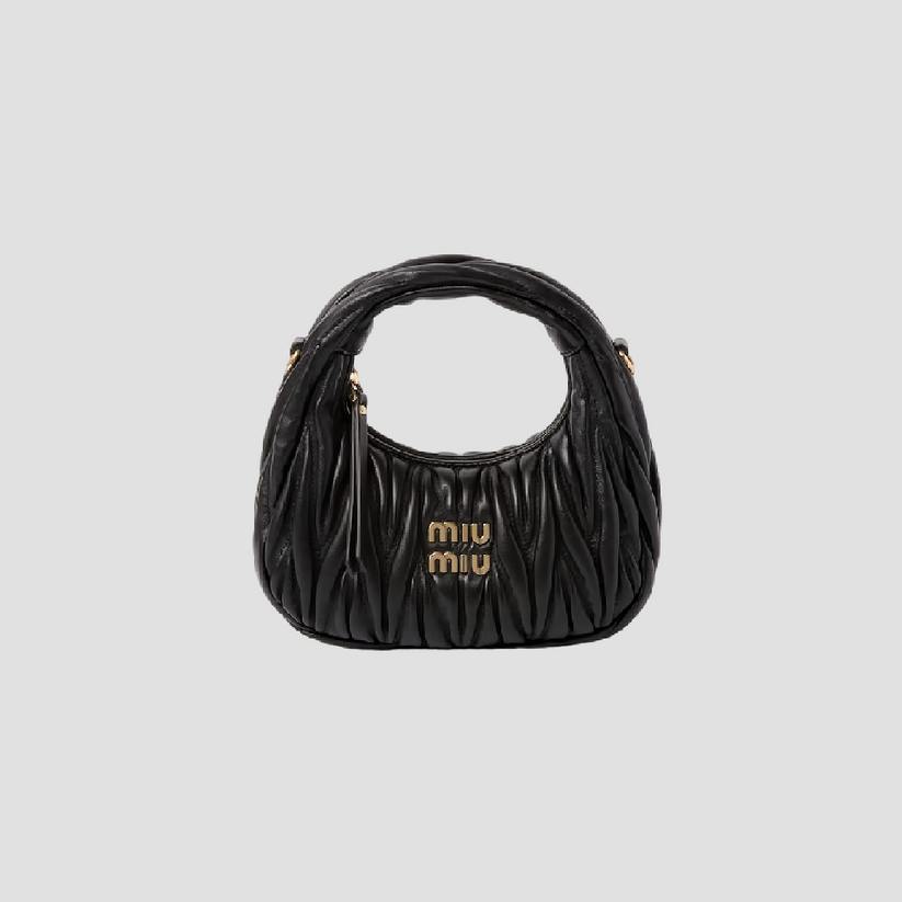 Miu Miu Wander Matelassé Nappa Leather Hobo Mini Bag in Black – Blank Room